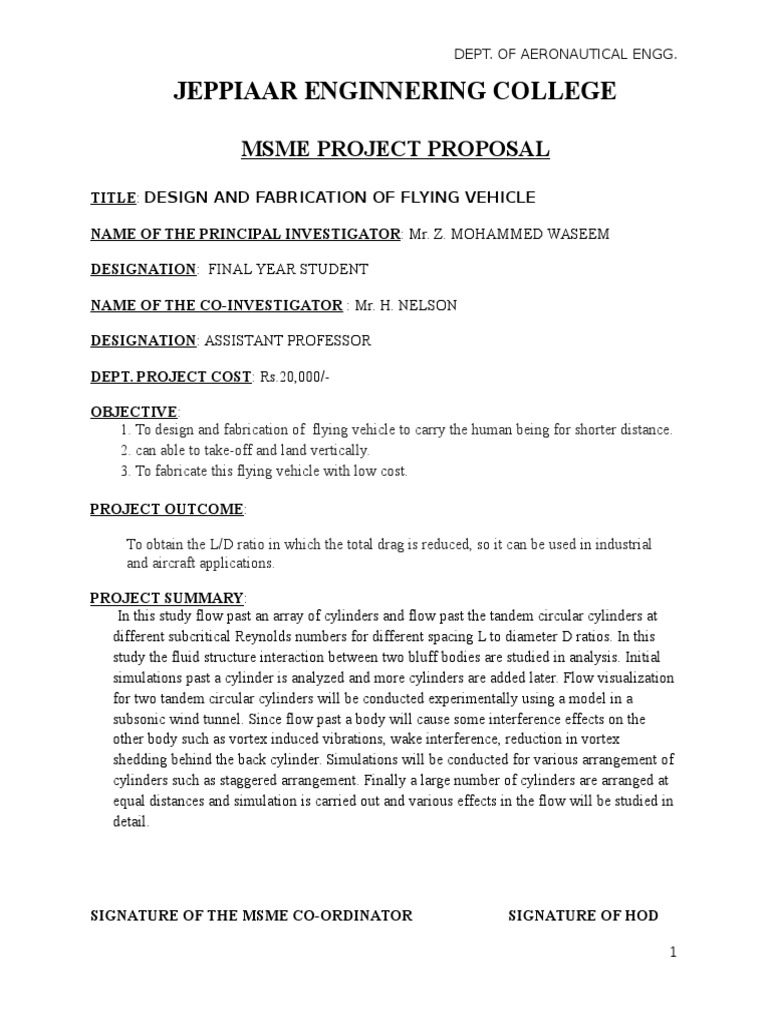 Jeppiaar Enginnering College: Msme Project Proposal | PDF