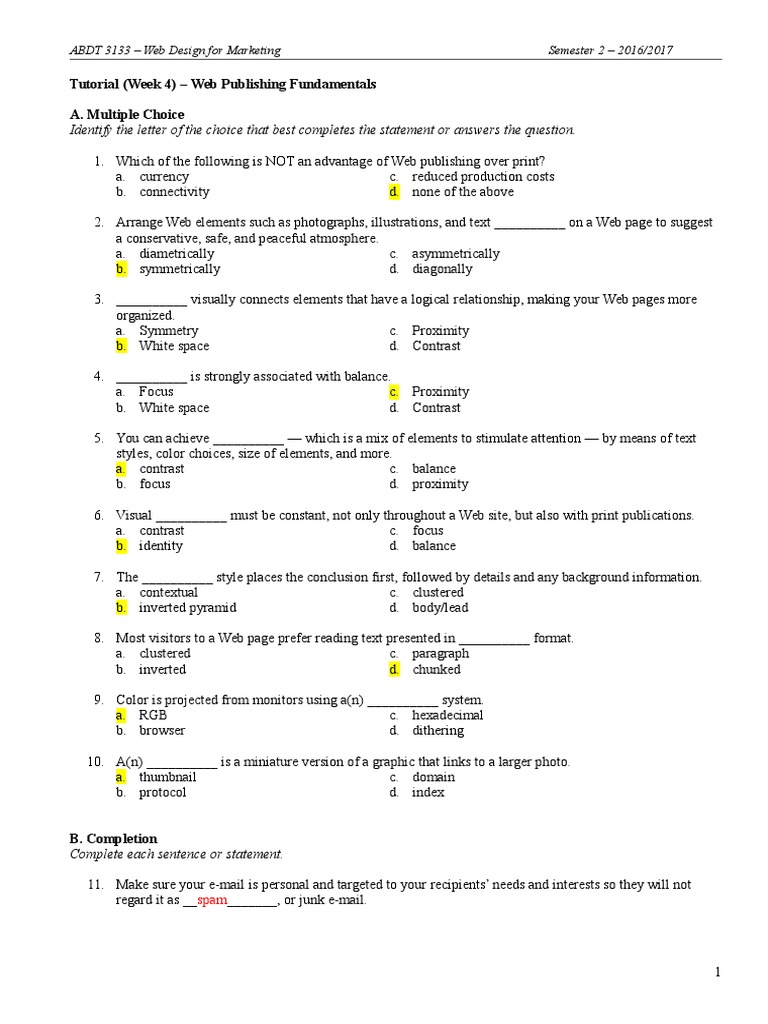 WEB DESIGN FOR MARKETING Tutorial & Answer | PDF | Web Page | World ...