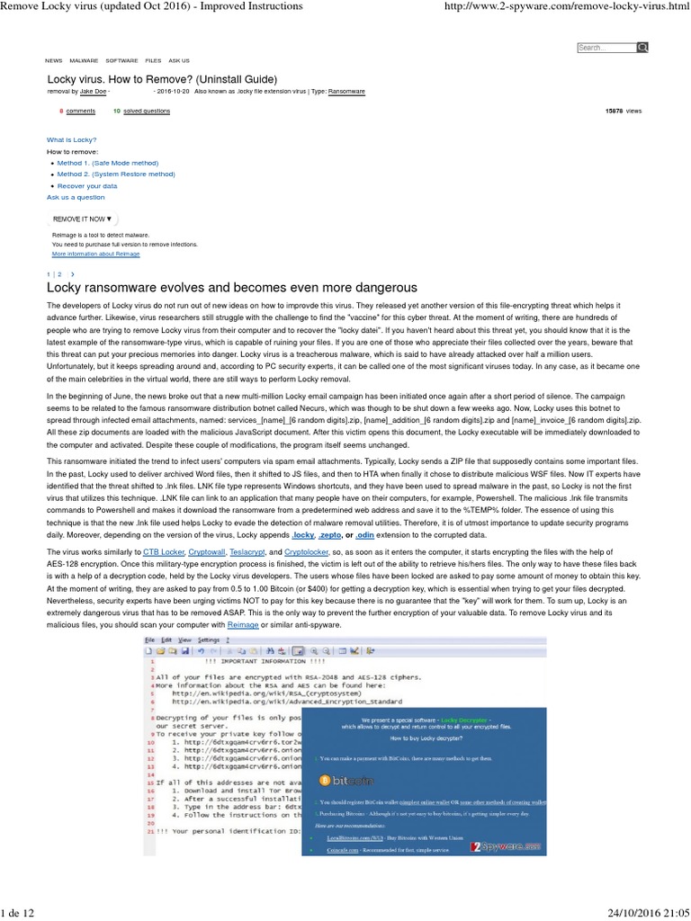 Remove Locky Virus (Updated Oct 2016) | PDF | Ransomware | Computer Virus