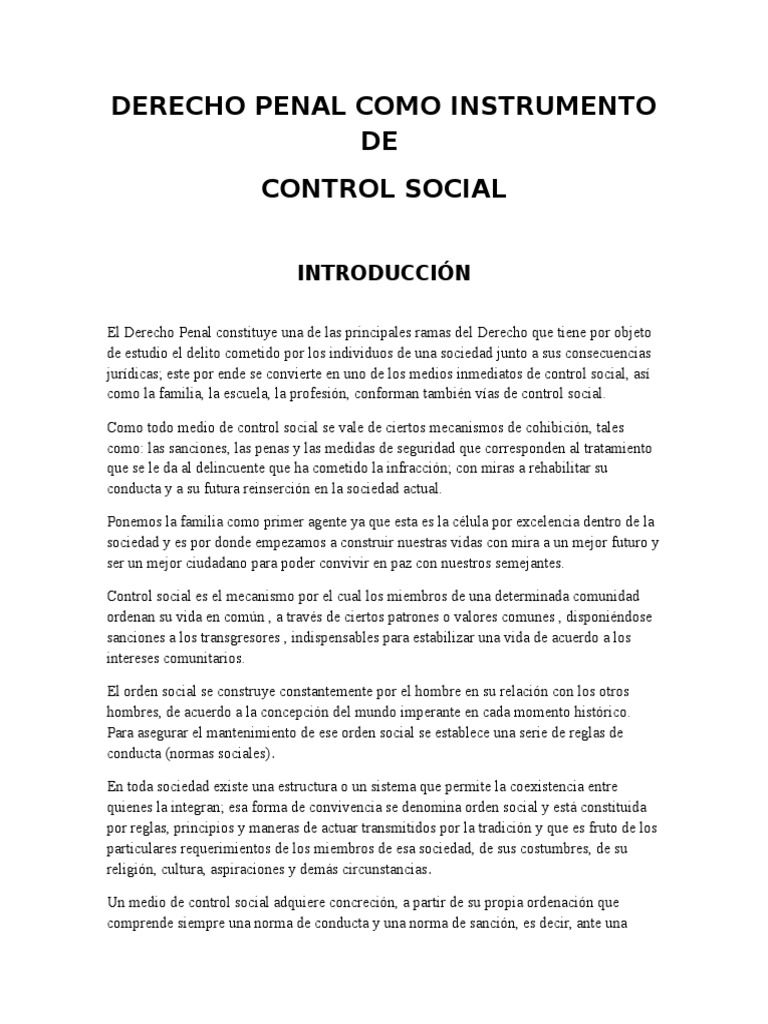 Derecho Penal como mecanismo de control social | Derecho penal | Dignidad