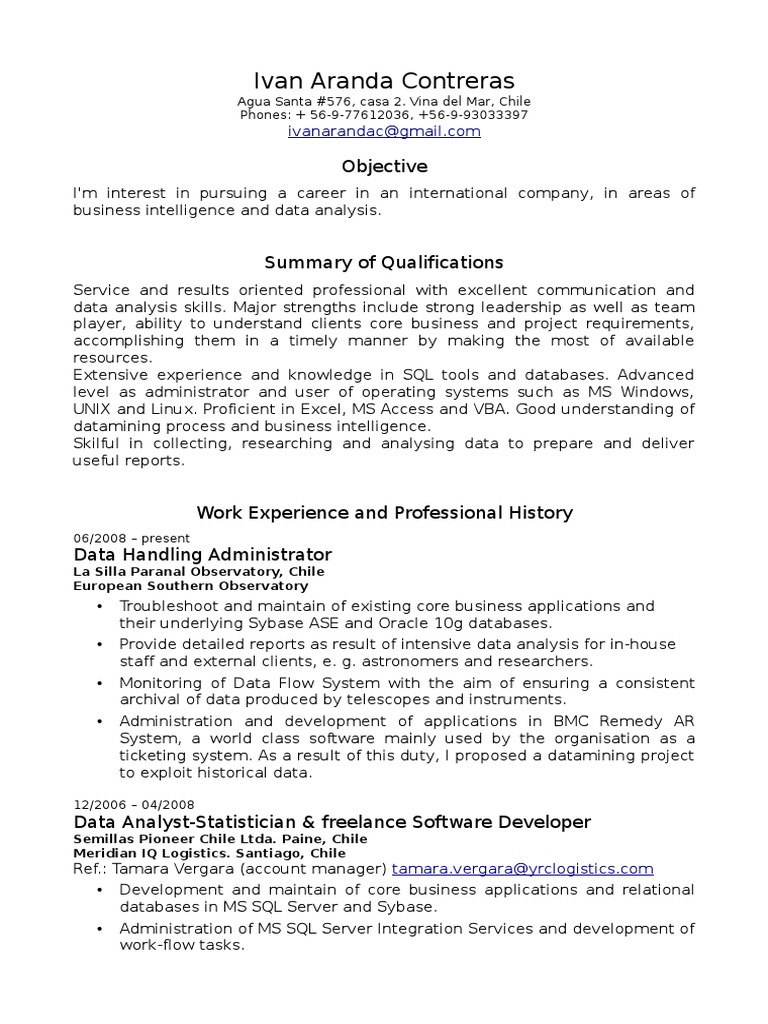 IvanArandaC Resume Evalueserve | PDF | Microsoft Access | Databases