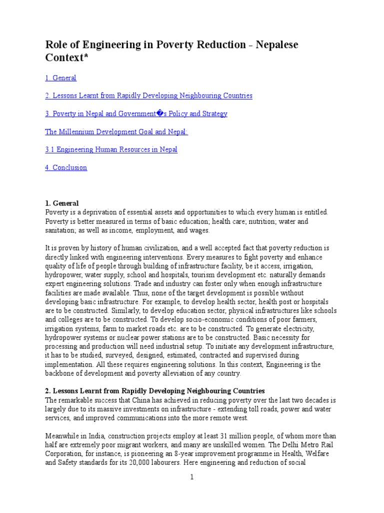 Role of Engineering in Poverty Reduction | PDF | Millennium Development ...