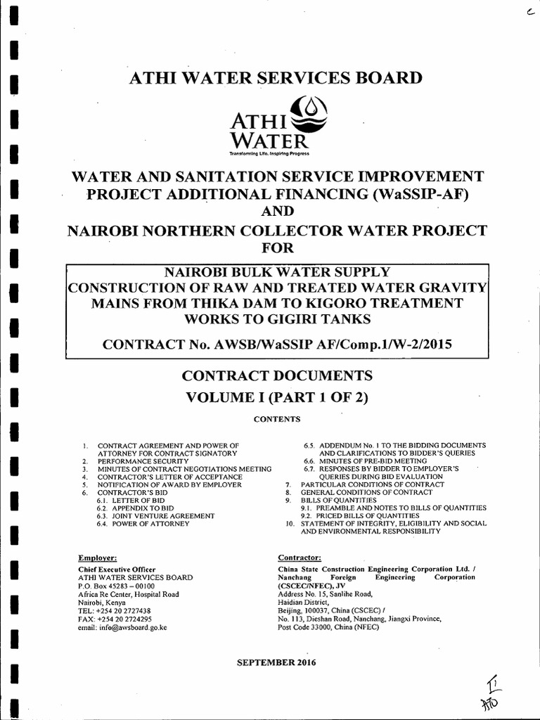 Nairobi Bulk Water Supply Contract | PDF