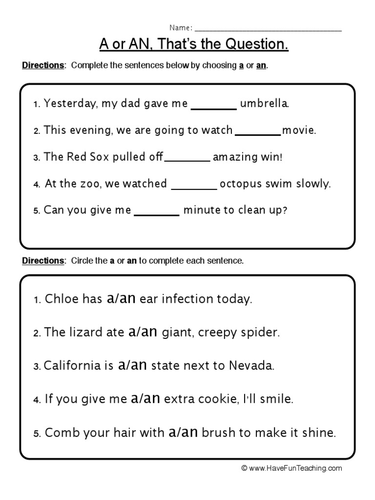 A An Worksheet | PDF