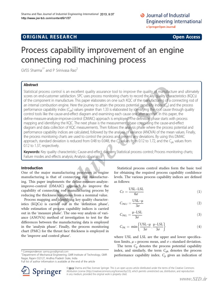 Archive of SID: Process Capability Improvement of An Engine Connecting ...