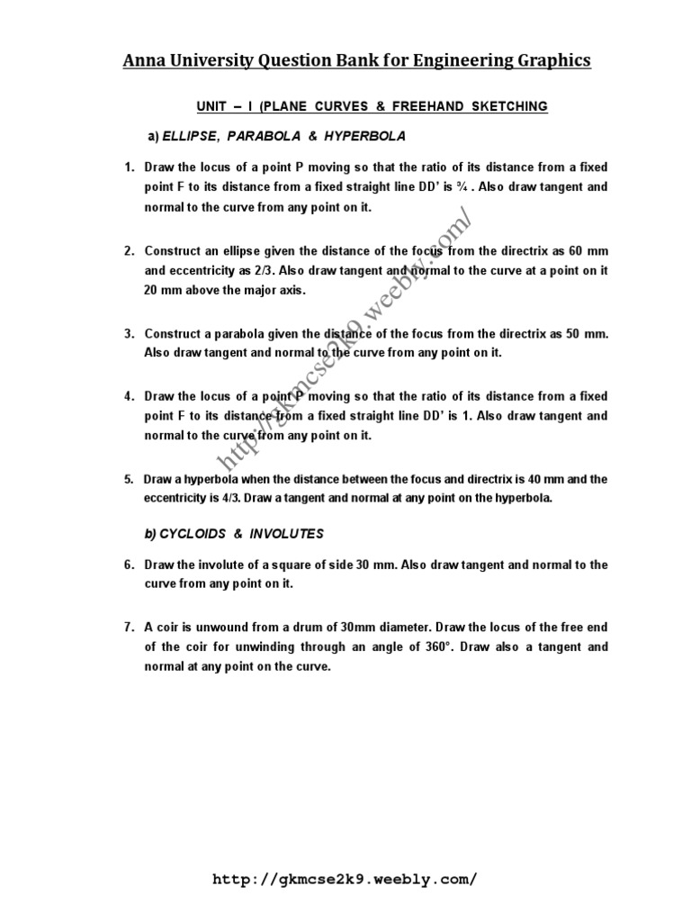 Anna University Question Bank For Engineering Graphics | Download Free ...