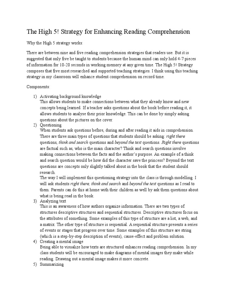The High 5 Strategy For Enhancing Reading Comprehension | PDF | Reading ...