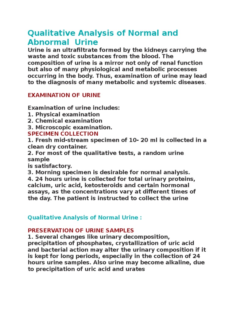 Qualitative Analysis of Normal and Abnormal Urine | Urine | Ketosis