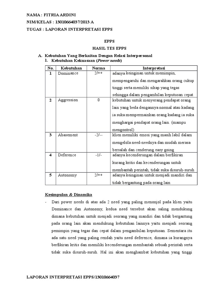 037 Fitria Ardini Laporan Epps | PDF