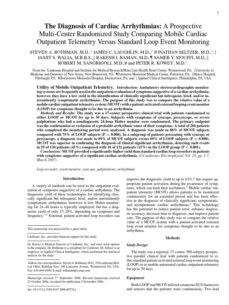 Multi-Center Randomized Study Comparing Mobile Cardiac Outpatient ...