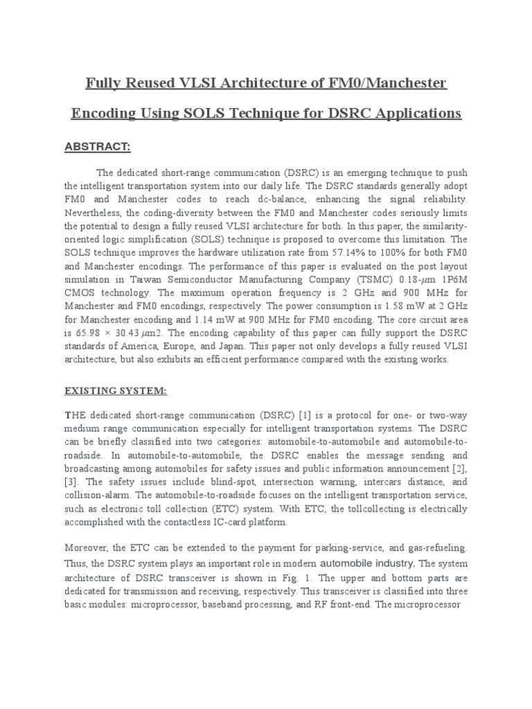 Fully Reused VLSI Architecture for DSRC Encoding Using SOLS | PDF | Cmos | Radio Frequency ...