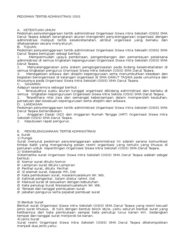 Pedoman Tertib Administrasi Osis | PDF