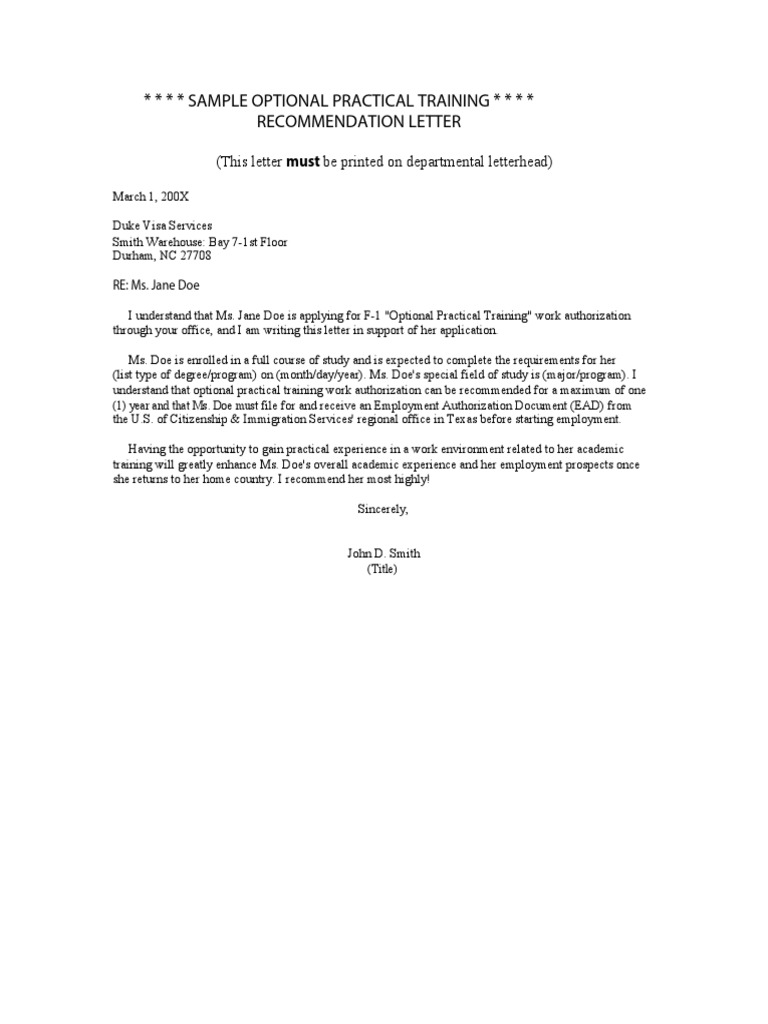 OPT Recommendation Letter Template | PDF | Business