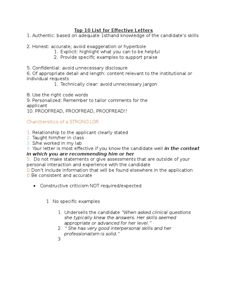 Top 10 List For Effective Letters: Charctiersitics of A STRONG LOR 1 ...