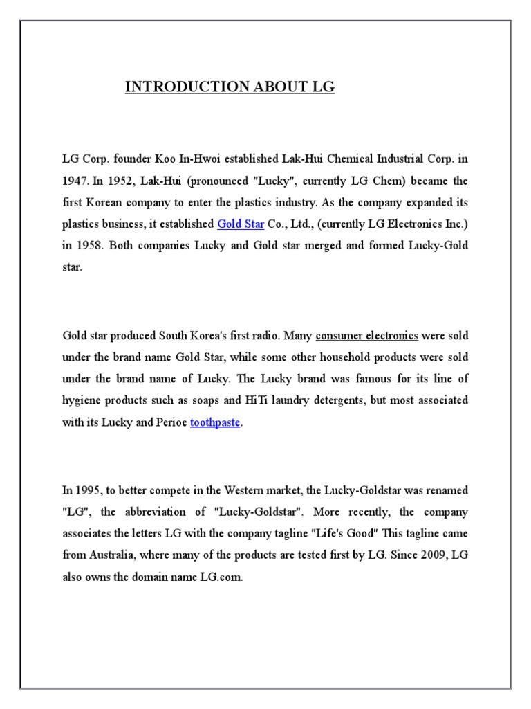 Introduction About LG: Gold Star | PDF | Business