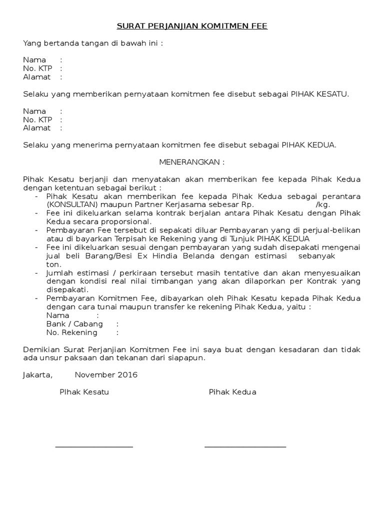 Surat Perjanjian Komitmen Fee | PDF