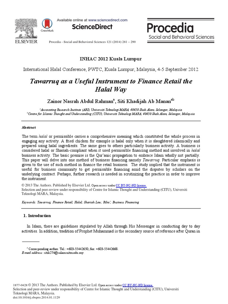 Tawarruq As A Useful Instrument To Finance Retail The Halal Way | PDF ...