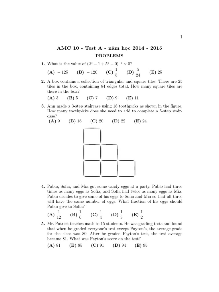AMC 10 Math Problems 2014-2015 | PDF