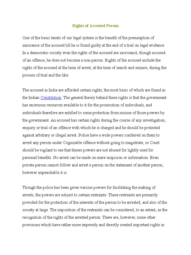Rights of Arrested Person | PDF | Right To Silence | Arrest
