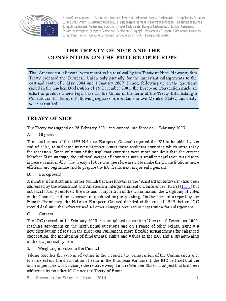 Treaty of Nice | PDF | European Commission | Member State Of The ...