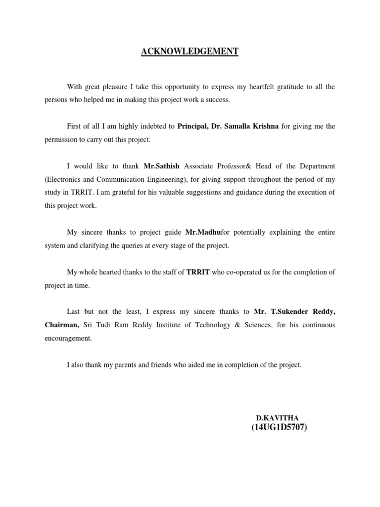 Acknowledgement: Chairman, Sri Tudi Ram Reddy Institute of Technology ...