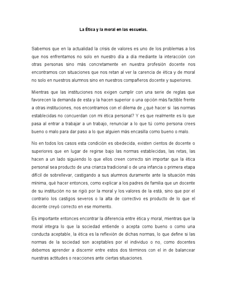 La Ética y La Moral en Las Escuelas | PDF | Moralidad | Conceptos psicologicos