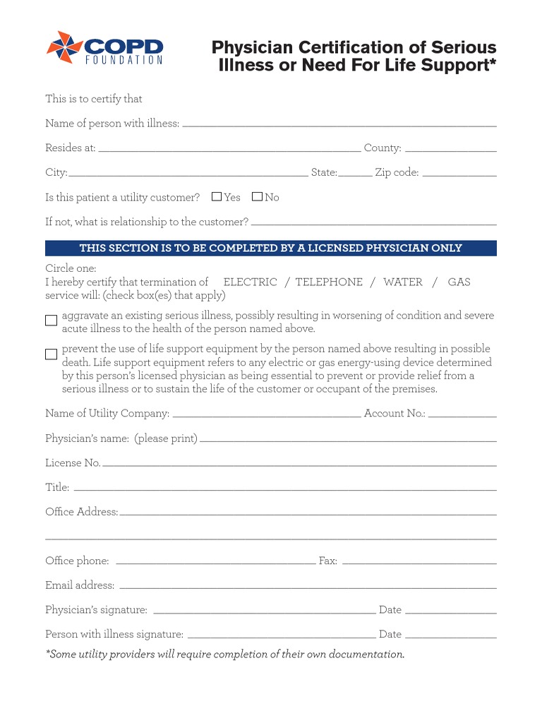 Physician Certification of Serious Illness or Need for Life Support ...