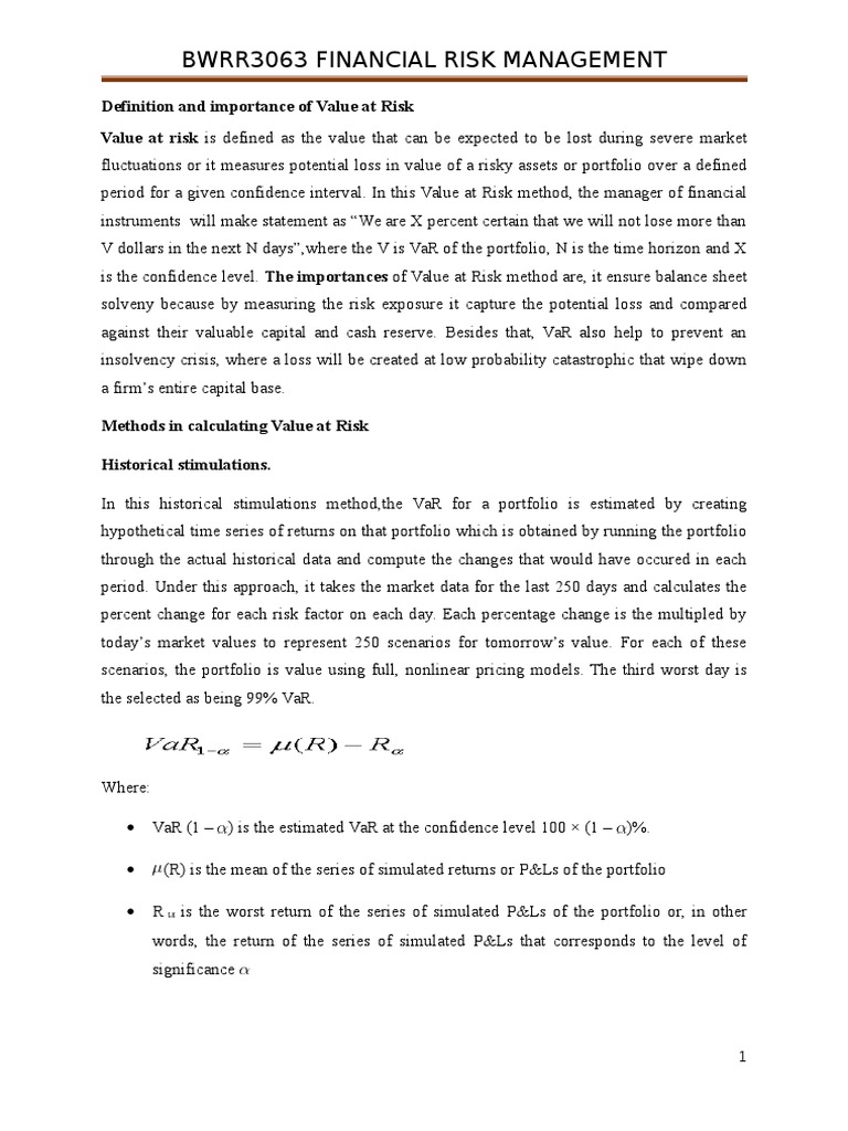 Value at Risk and Its Method of Calculations | PDF | Value At Risk | Risk