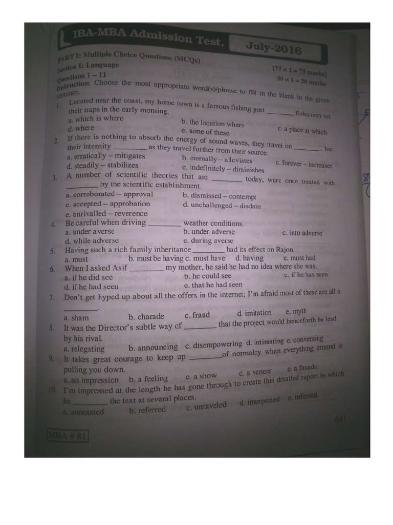 56th IBA MBA - July 16 Questions and Solutions | PDF