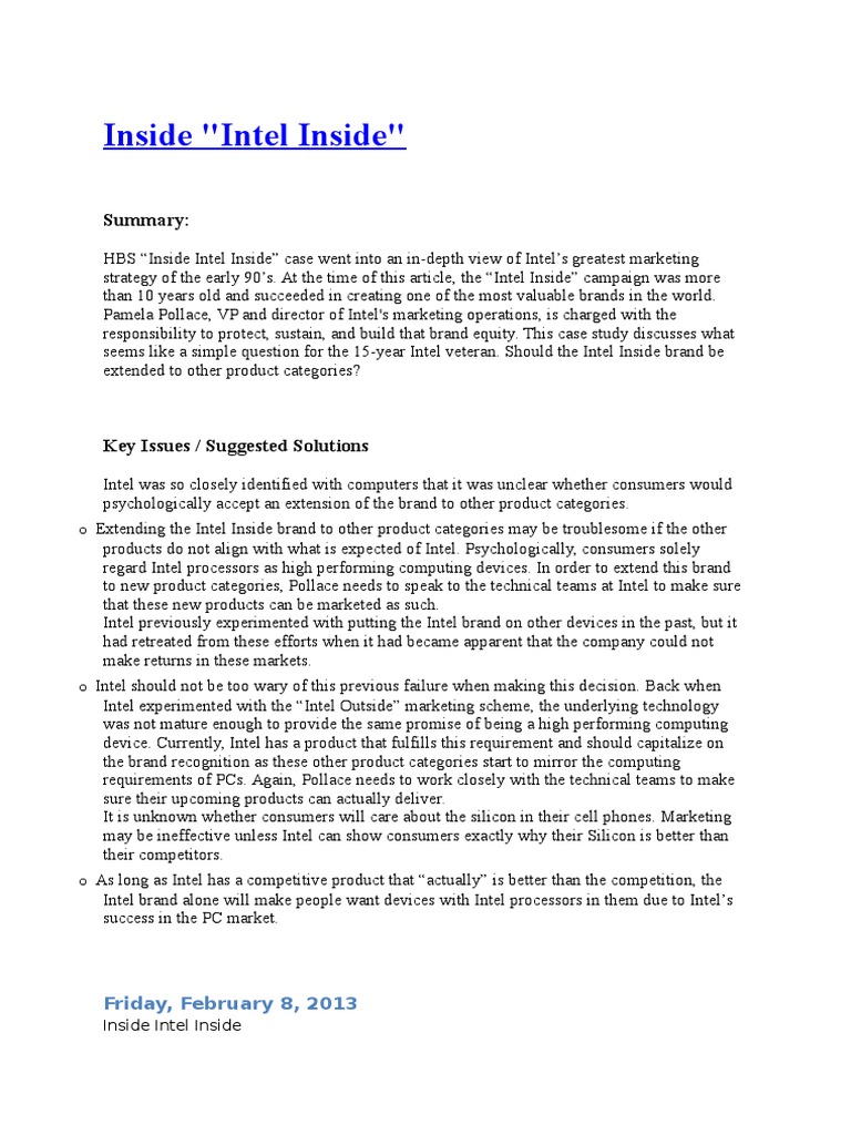 Inside "Intel Inside": Summary | PDF | Intel | Brand