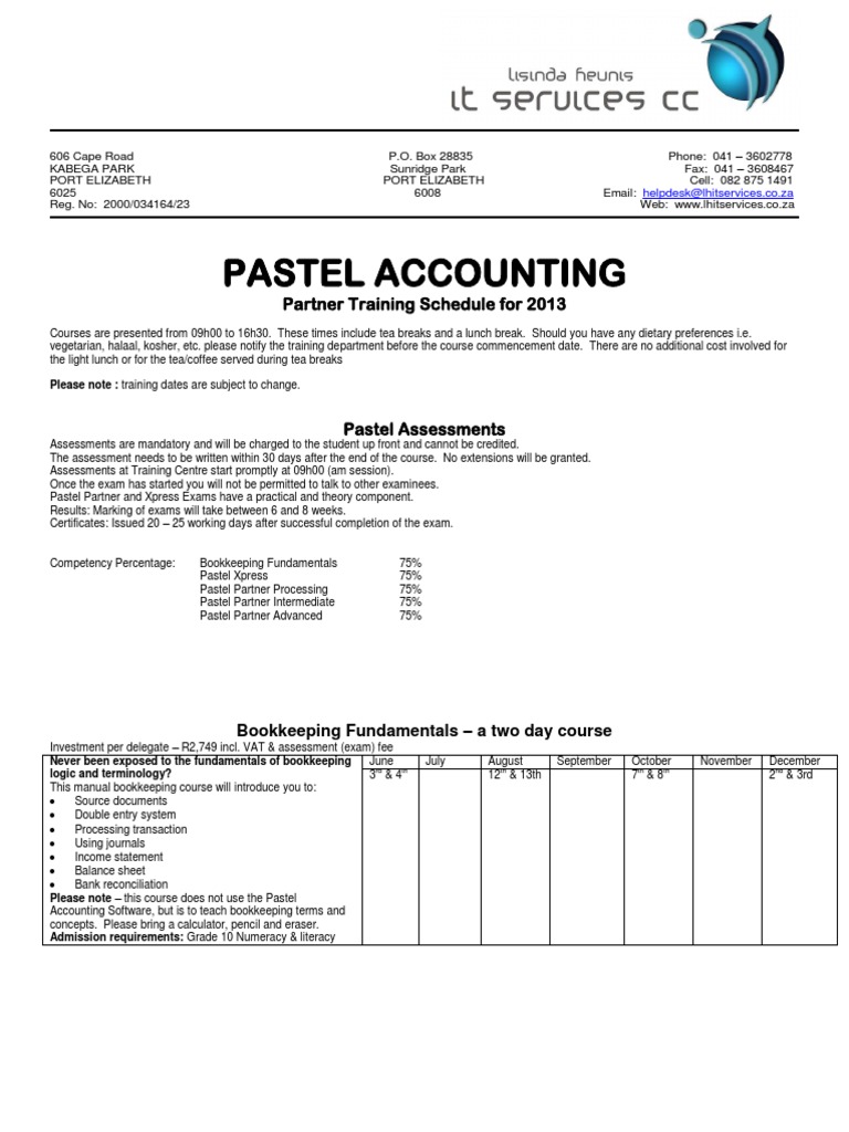 Pastel Accounting: Partner Training Schedule For 2013 | PDF ...