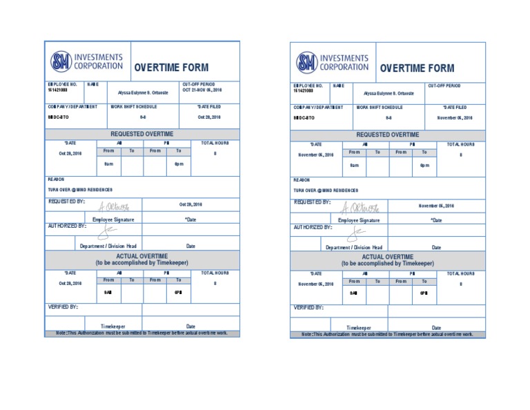 Overtime Form Overtime Form | PDF