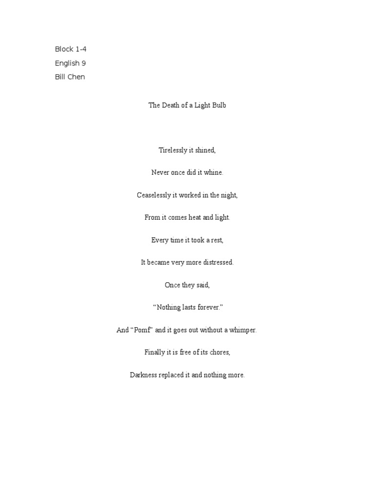 Poem Death of A Light Bulb | PDF