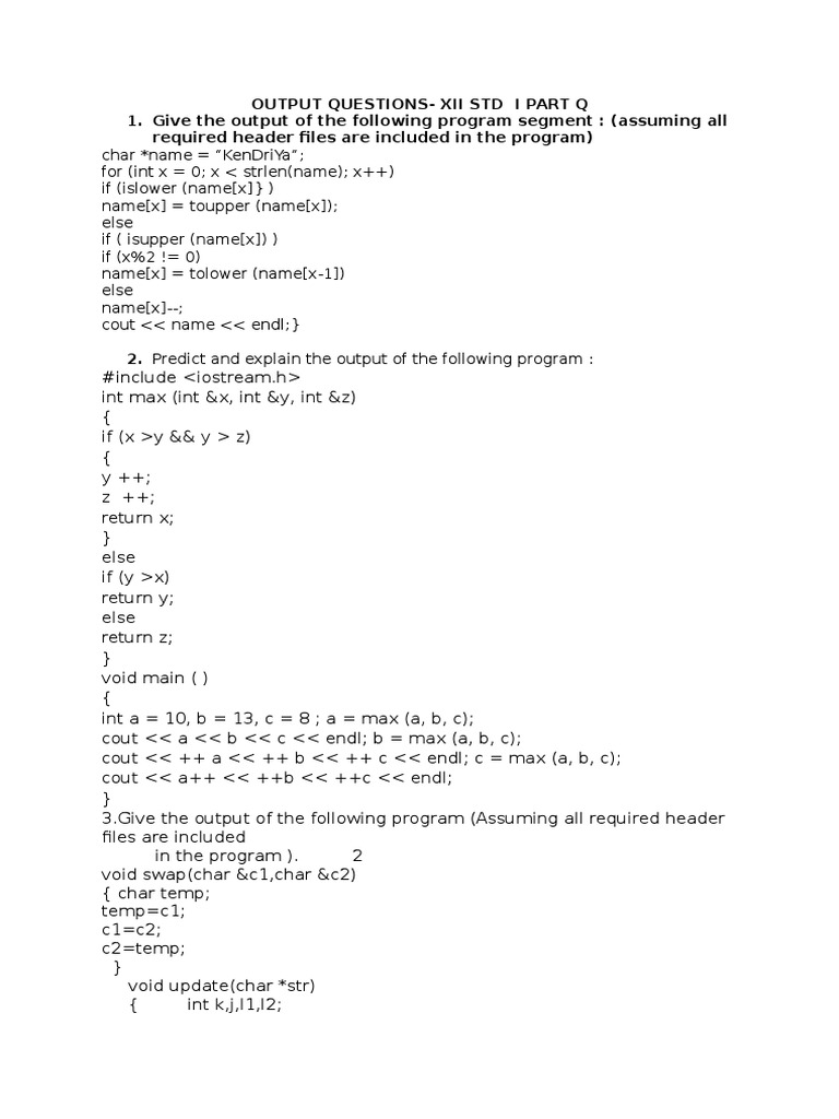 Output Questions (6-10-16) | PDF | Computer Programming | Areas Of ...