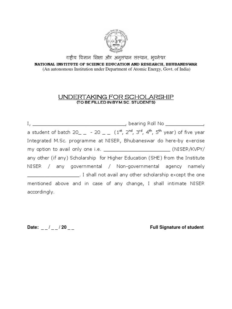 UNDERTAKING For Scholarship | PDF