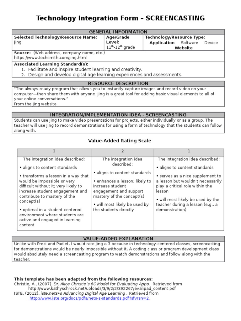 Technology Integration Template-Screencasting | PDF | Computing | Learning