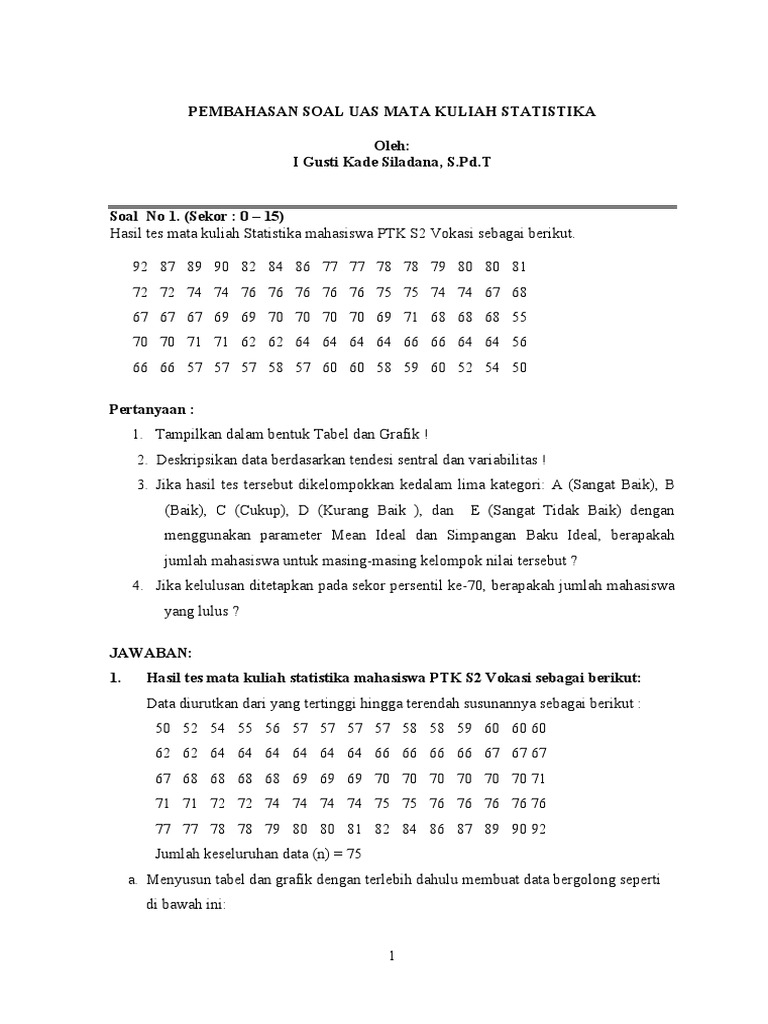 Pembahasan Soal Uas Statistika PTK Vokasi B 2014 | PDF