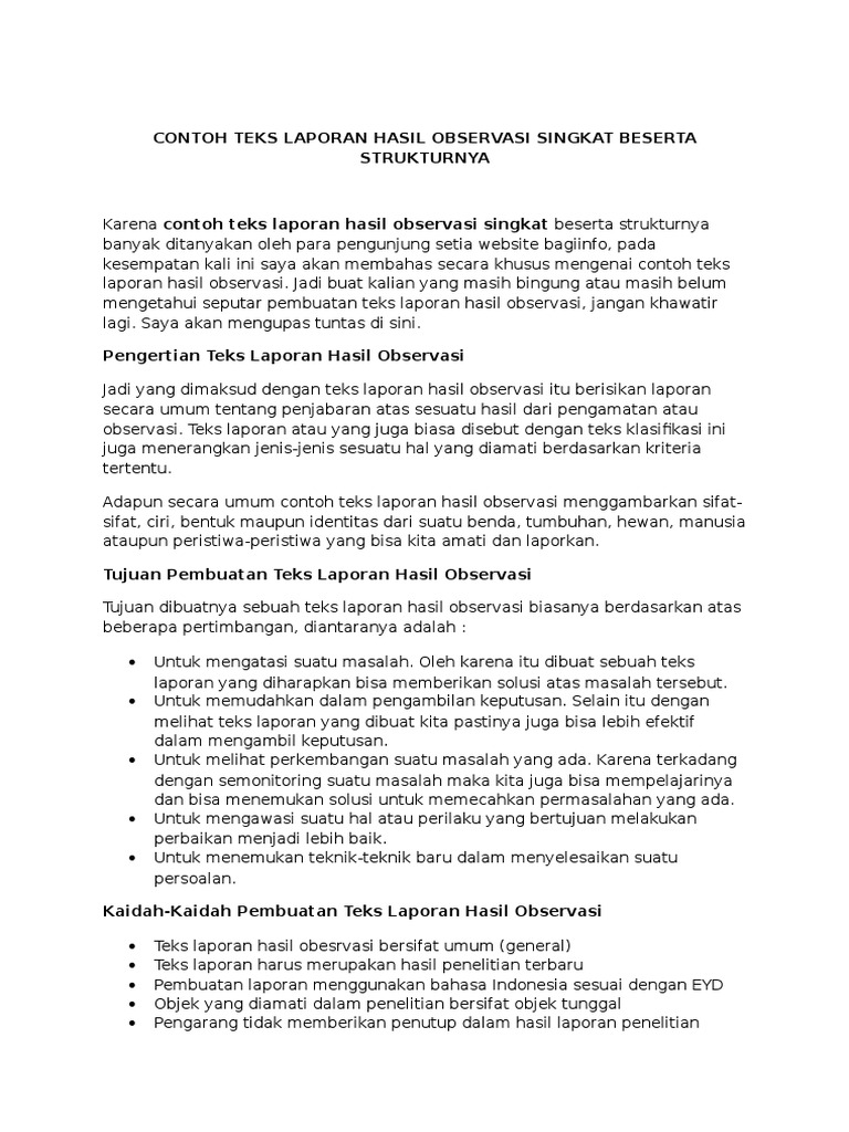 Contoh Teks Laporan Hasil Observasi | PDF