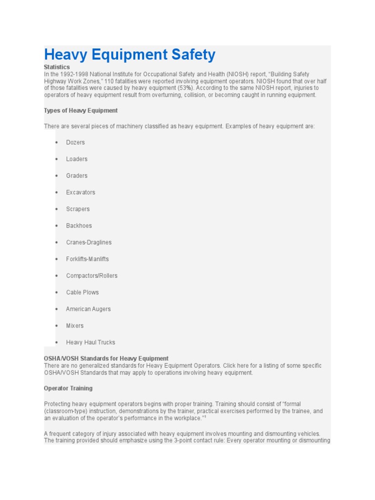 Heavy Equipment Safety | PDF | Industrial Equipment | Construction ...