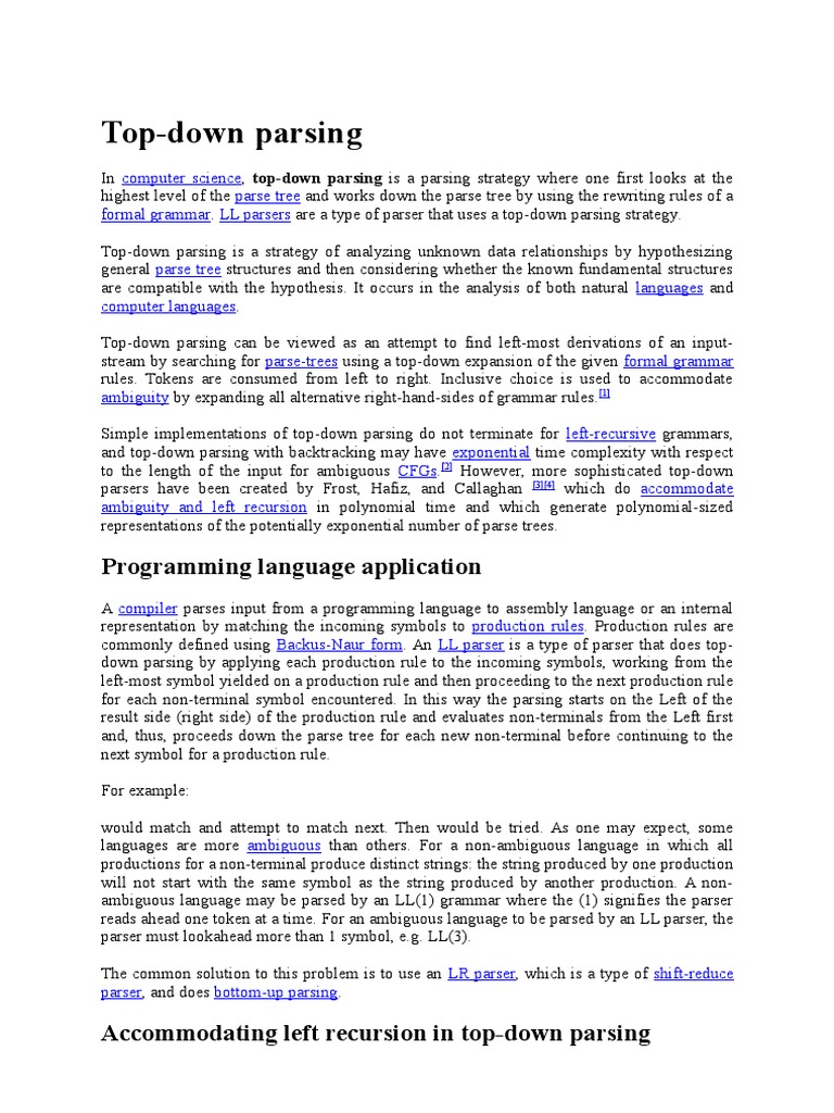 Top Down Parsing Programming Language Application Pdf Parsing Applied Mathematics