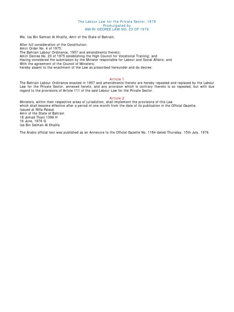 Bahrain Labour Law | PDF | Apprenticeship | Employment