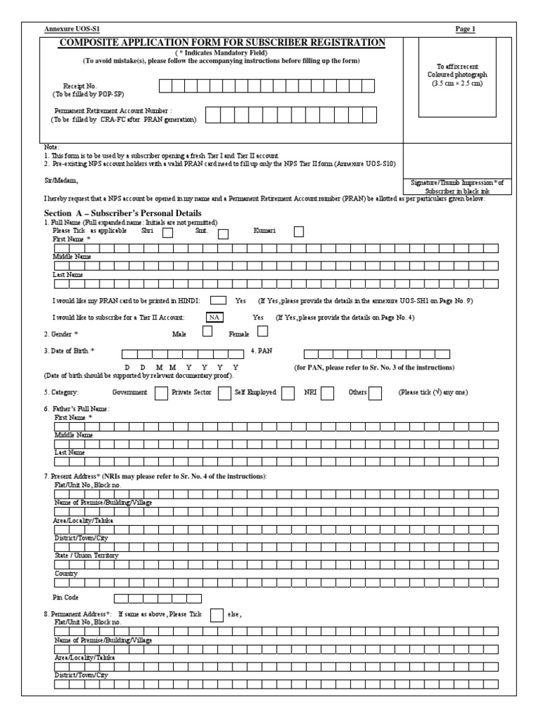 Composite Application Form For Subscriber Registration: Section A ...