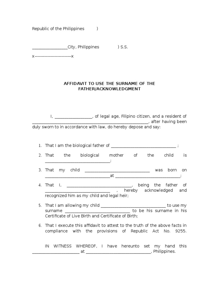 Affidavit To Use Surname - Sample | PDF | Affidavit | Common Law