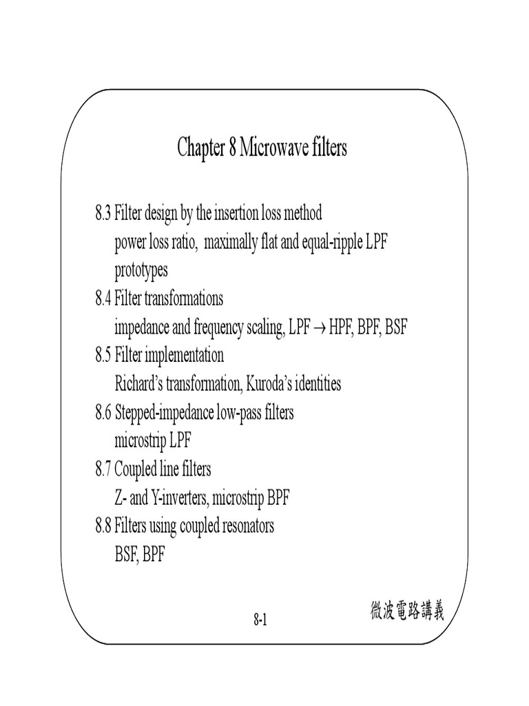 Chapter 8 Microwave Filters | PDF | Electrical Engineering | Electronic ...