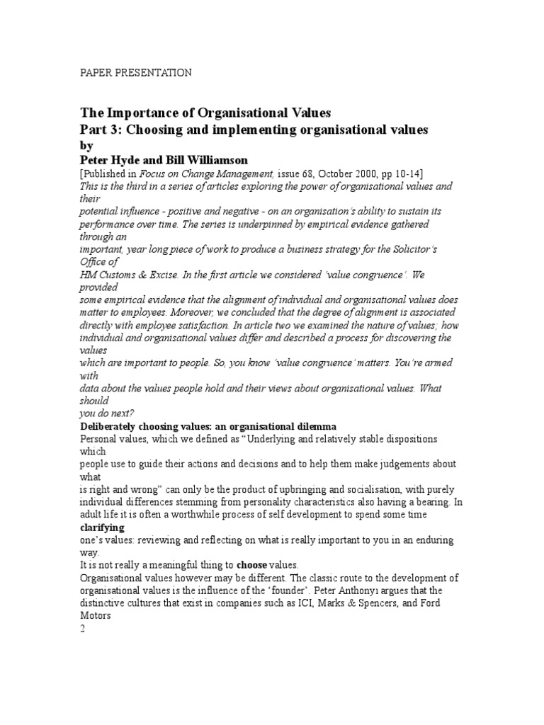 The Importance of Organisational Values Part 3: Choosing and ...