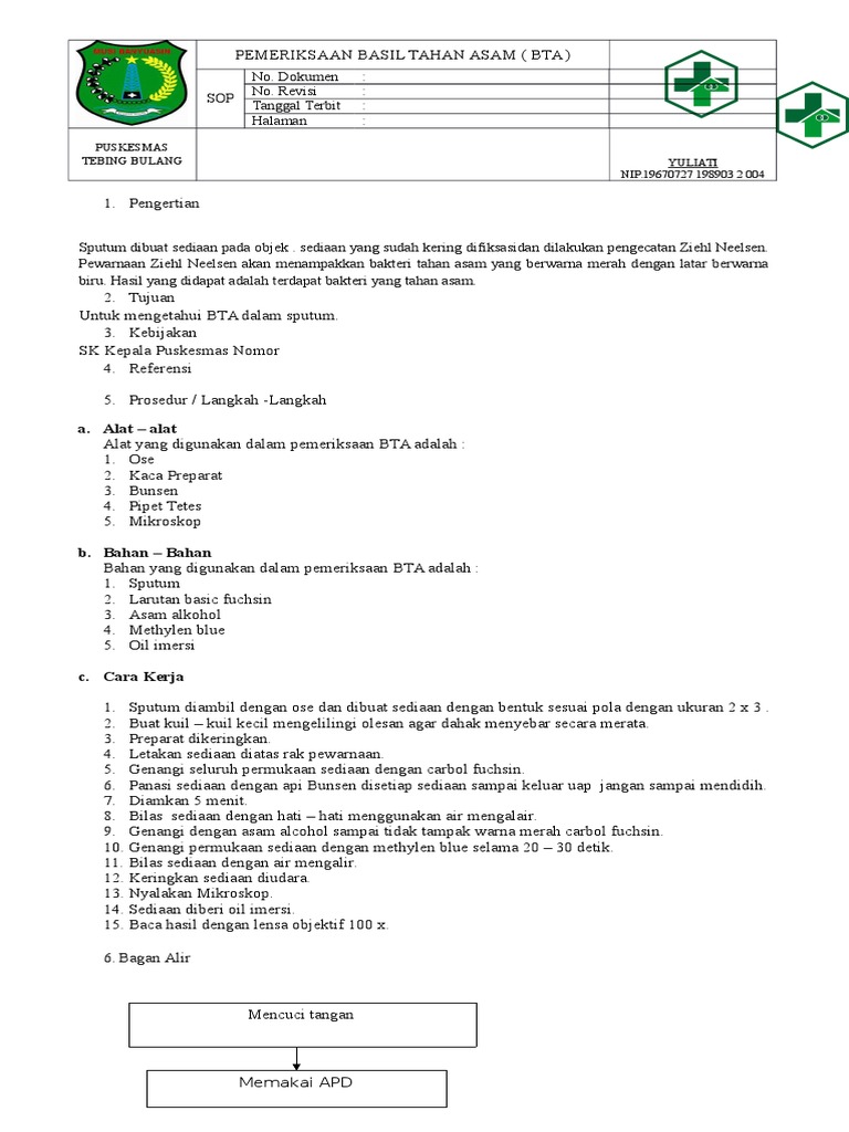 Sop Pemeriksaan BTA 1 | PDF | Memasak, Makanan, & Anggur