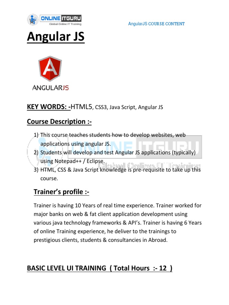 Angular JS: Key Words: - Html5 Course Description | PDF | Angular Js | Java Script