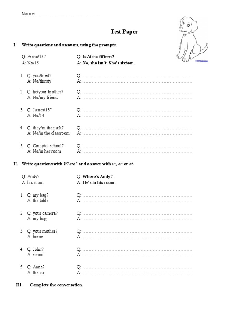 Test Paper: I. Write Questions and Answers, Using The Prompts | PDF