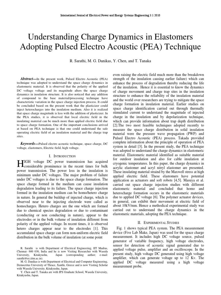 Understanding Charge Dynamics in Elastomers Adopting Pulsed Electro Acoustic (PEA) Technique ...