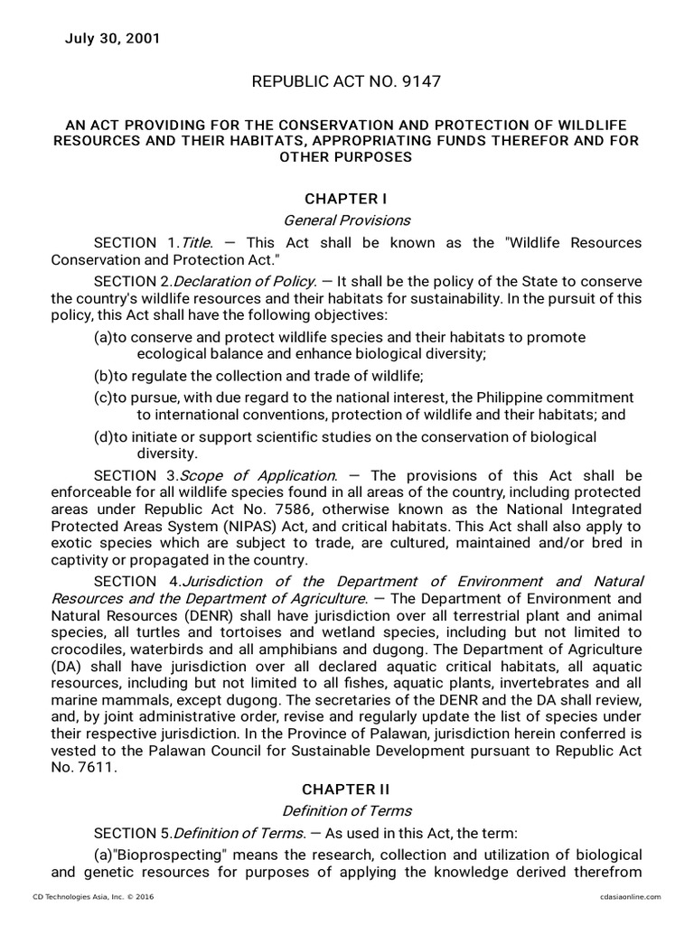 Ra 9147 | Download Free PDF | Endangered Species | Conservation Biology